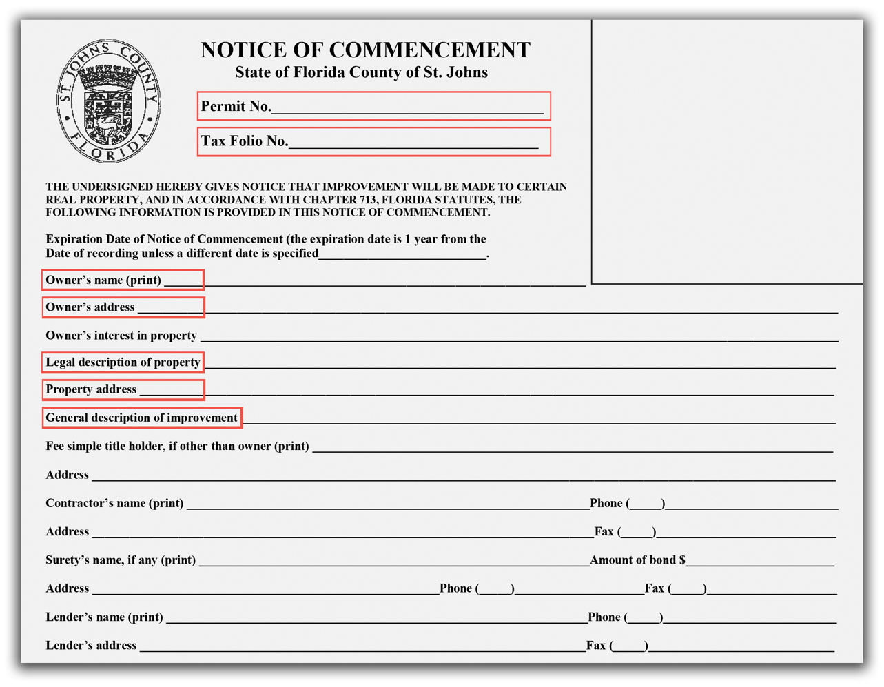 Does Florida Require a Notice of Commencement Document?